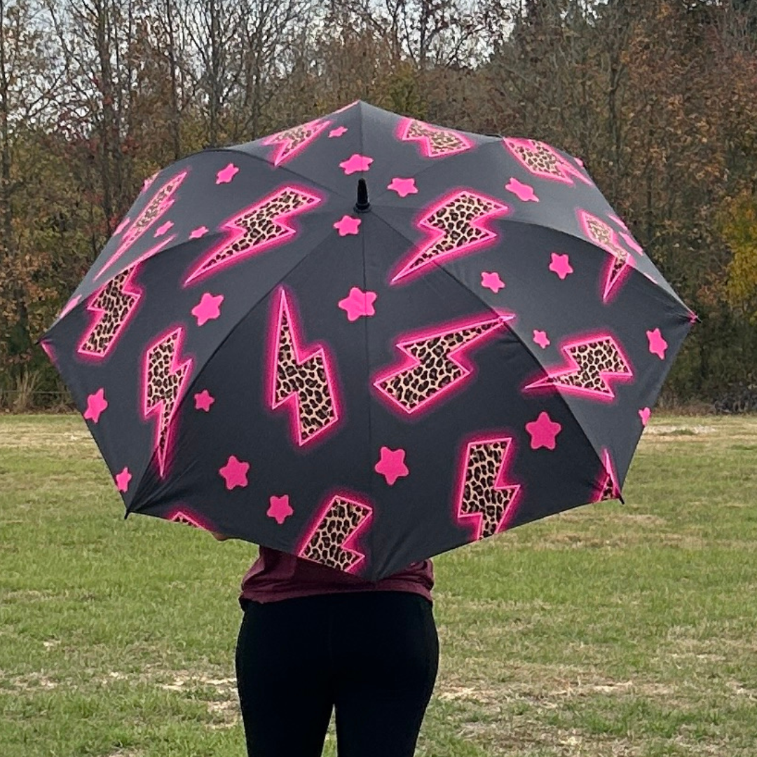 Pink Leopard Lightning Bolts- Large Golf Umbrella | The Last Stag
