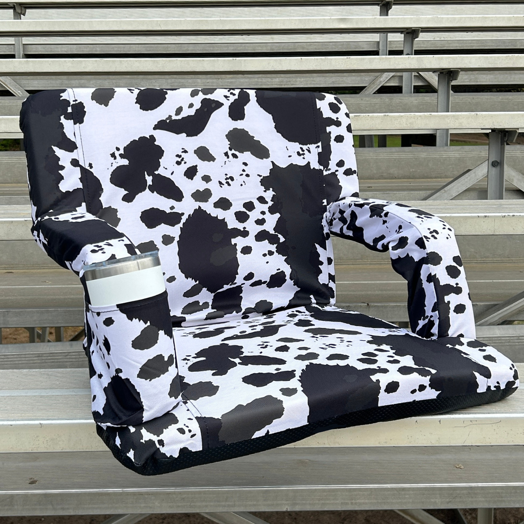 Black Cow Print 23" Stadium Seat with Armrests – The Last Stag