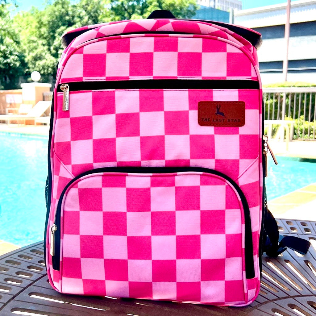 Pink Checkerboard Backpack Cooler | The Last Stag